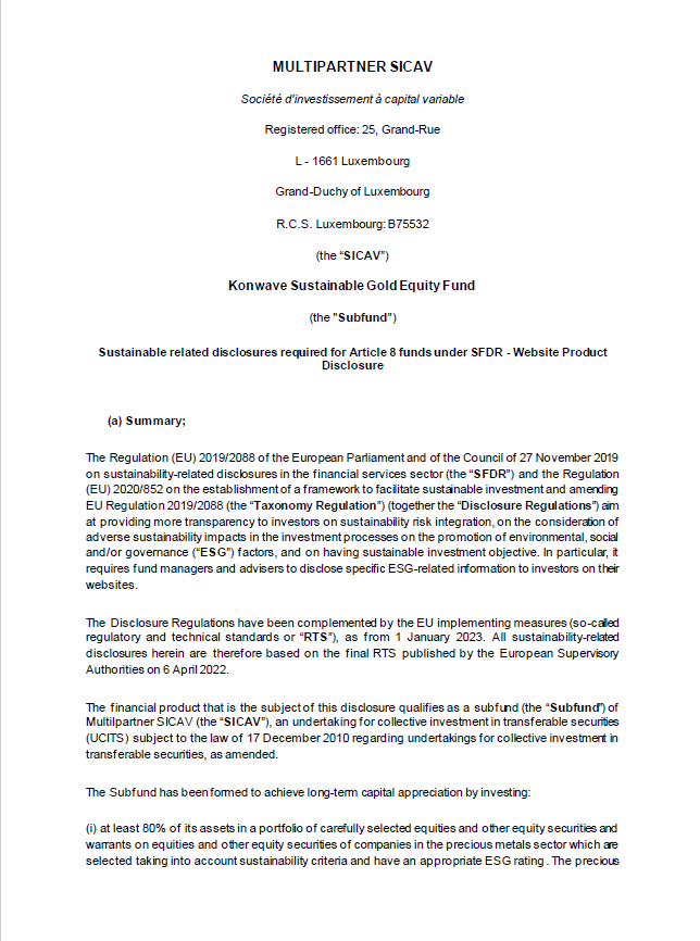 Konwave ESG Gold Equity – Nachhaltiger Luxemburger Goldaktienfonds mit ...